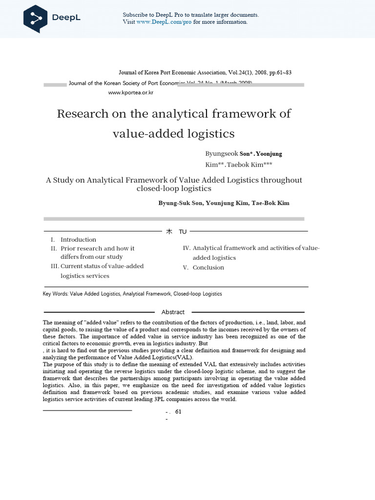 A Study On Analytical Framework of Value Added Logistics Throughout ... A Study On Analytical Framework of Value Added Logistics Throughout ...