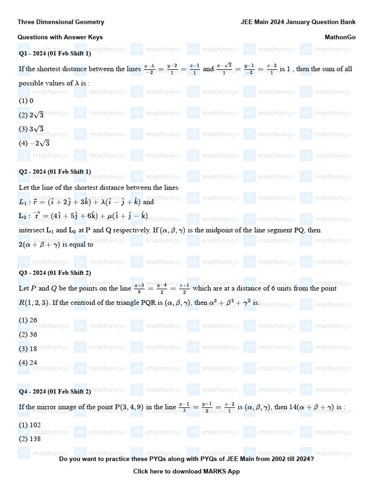 JEE Main 2024 Geometry Question Bank | PDF | Triangle | Angle