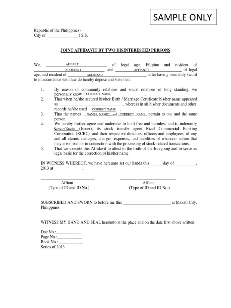 Stock Transfer - Joint Affidavit Template - Non Shareholder - June 2023 | PDF | Affidavit ...