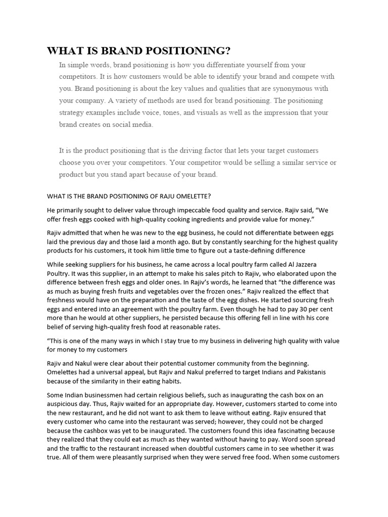 What Is Brand Positioning PDF Brand Meal