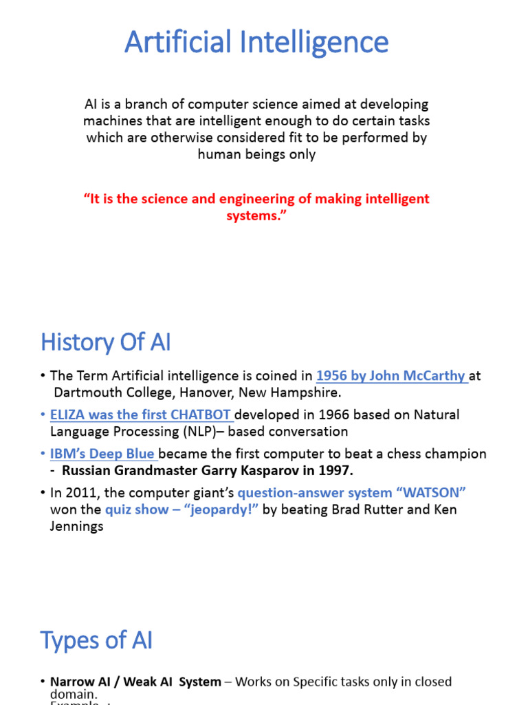 History and Types of AI Explained | PDF
