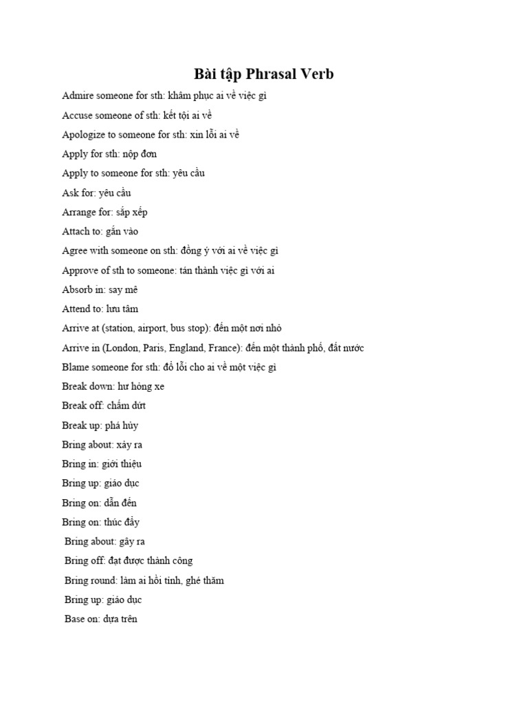 Bai Tap Phrasal Verb Lop 9 | PDF