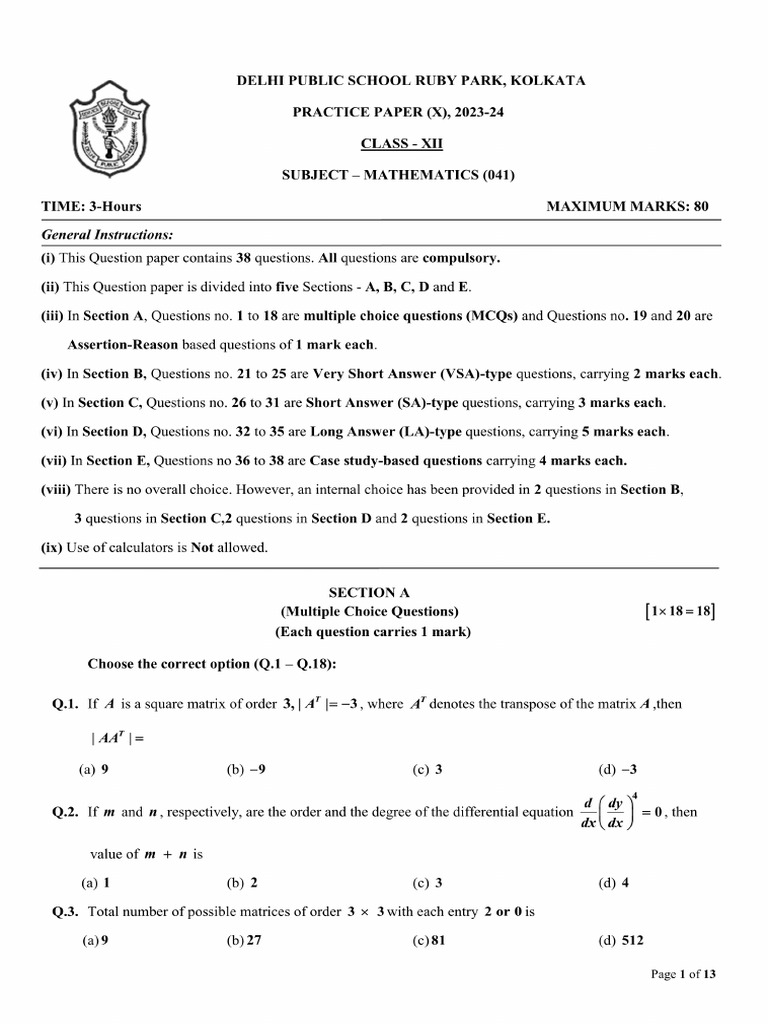2023 DPS Practice Paper (X) | PDF