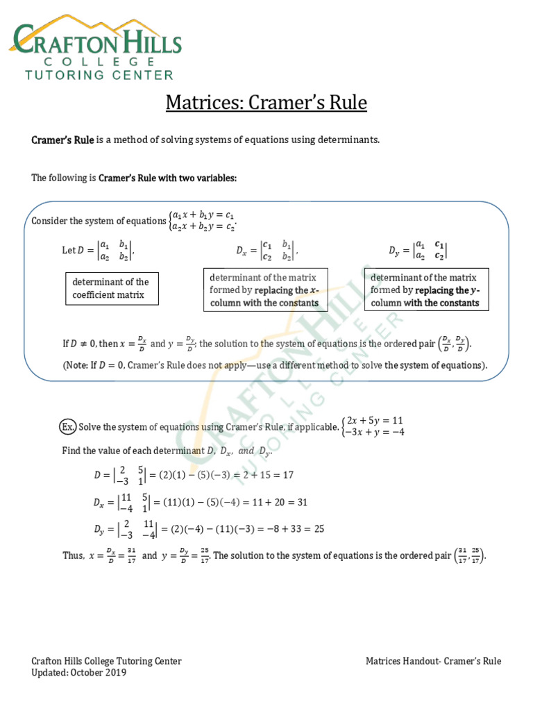 matrices-cramers | PDF | Determinant | Matrix (Mathematics)