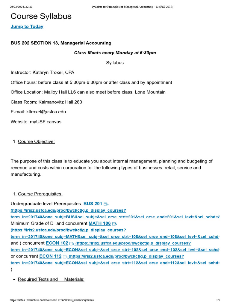 Managerial Accounting Syllabus Overview | PDF | Management Accounting ...