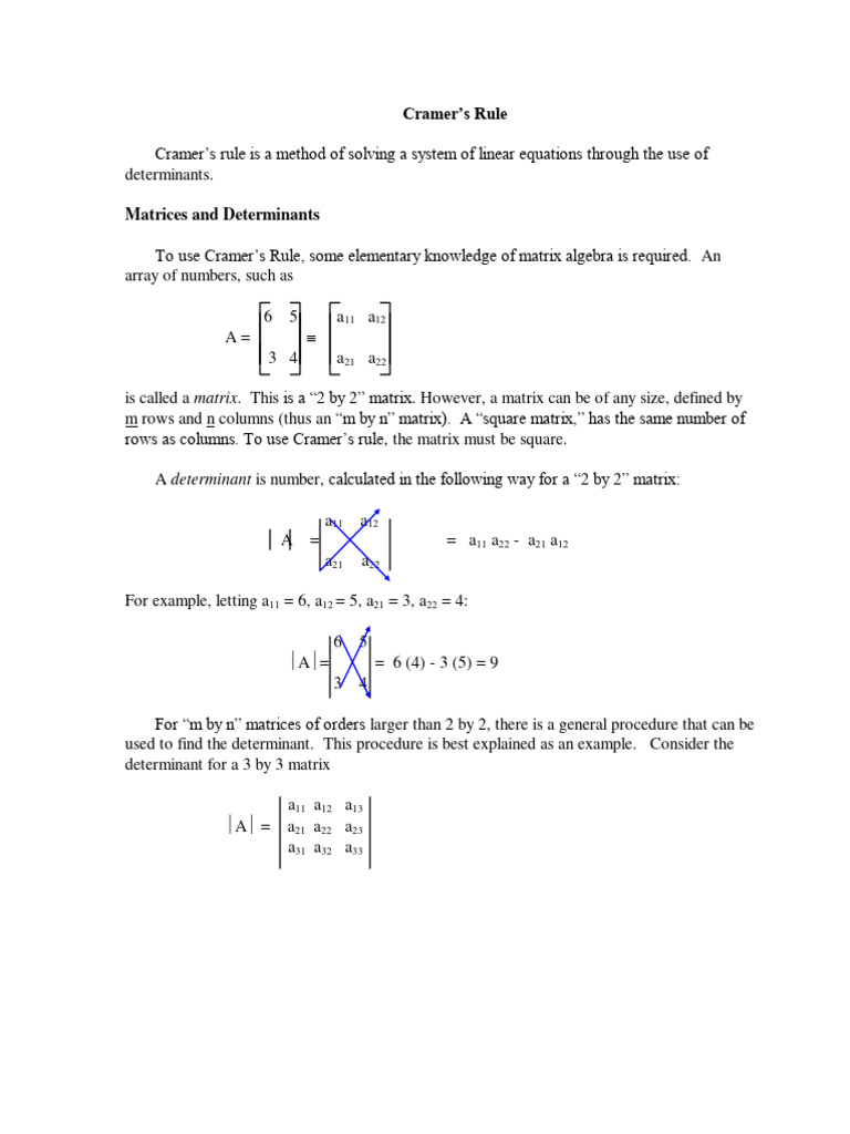 Cramer's Rule for Solving Equations | PDF | Matrix (Mathematics ...
