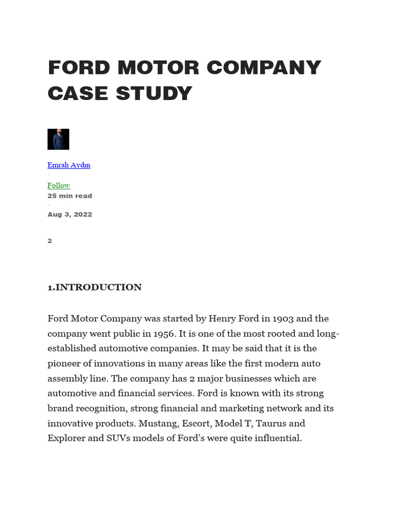 Ford Motor Company Case Study | PDF | Ford Motor Company | Revenue