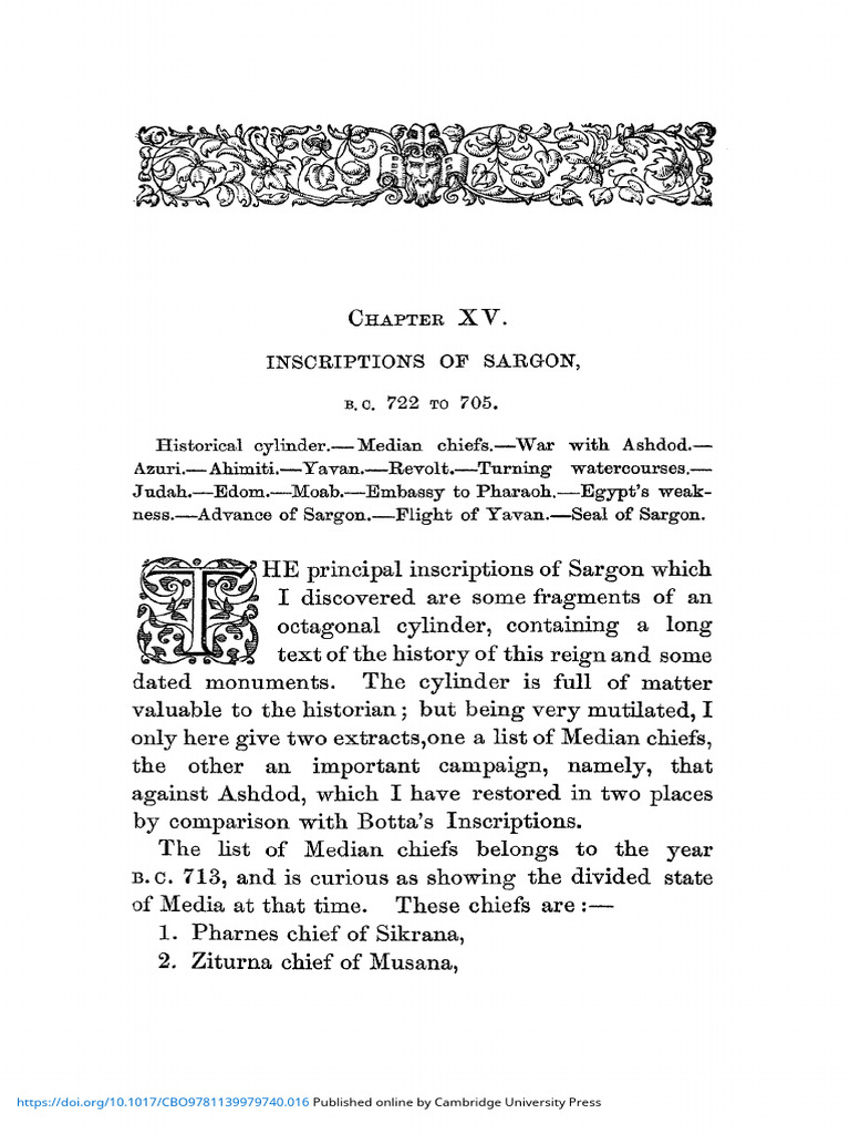 Inscriptions of Sargon BC 722 To 705 | PDF | Ancient Near East