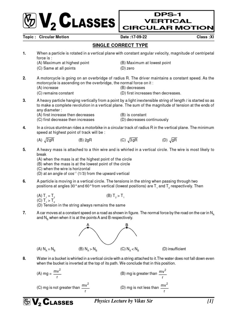 DPS - 1 Vertical Circular Motion | PDF | Mechanics | Physics