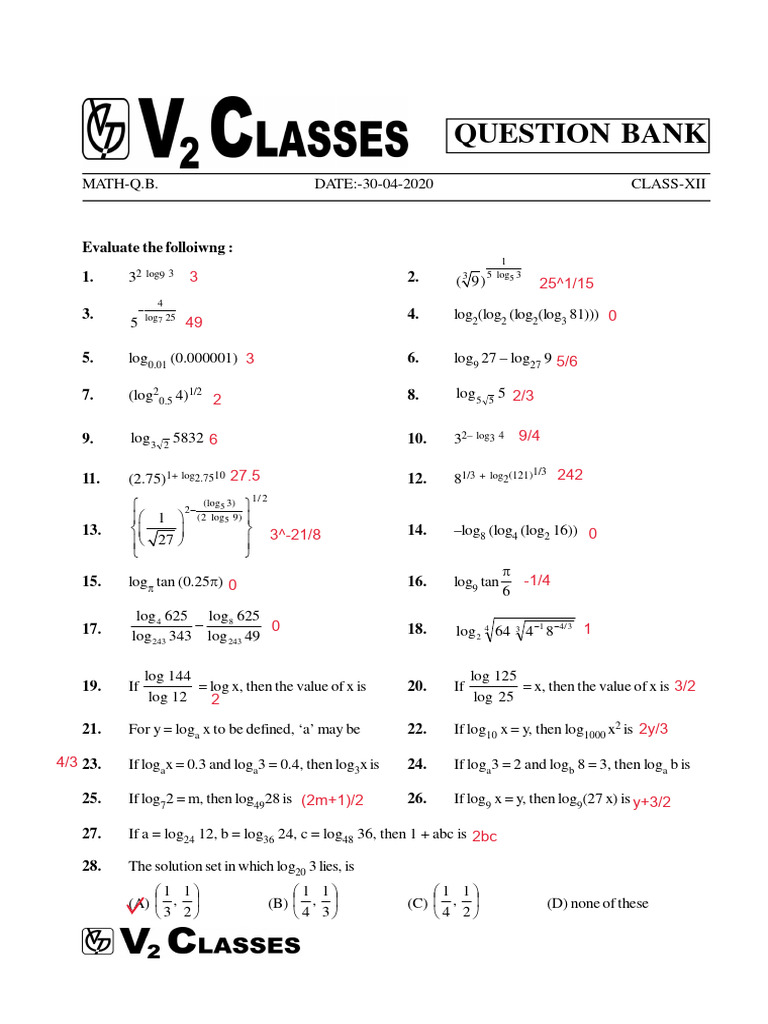 Logarithms Sheet V2 | PDF | Mathematics | Mathematical Objects