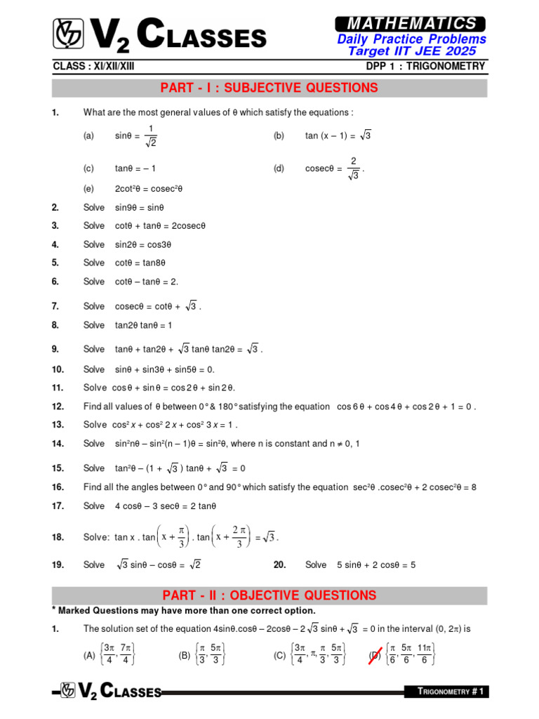 DPP 1-5 Phase 2 Trigonometry | PDF | Equations | Trigonometry