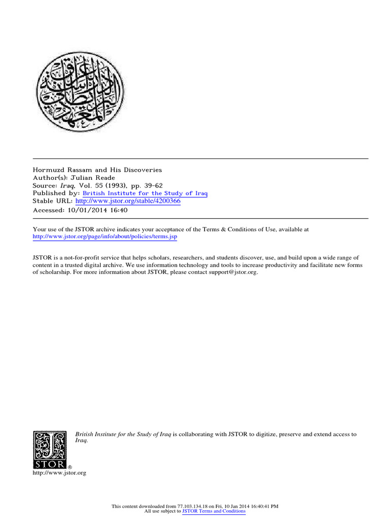 1993 Hormuzd Rassam and His Discoveries | PDF | Babylon