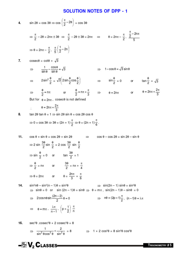 Trigonometry DPP Solutions | PDF