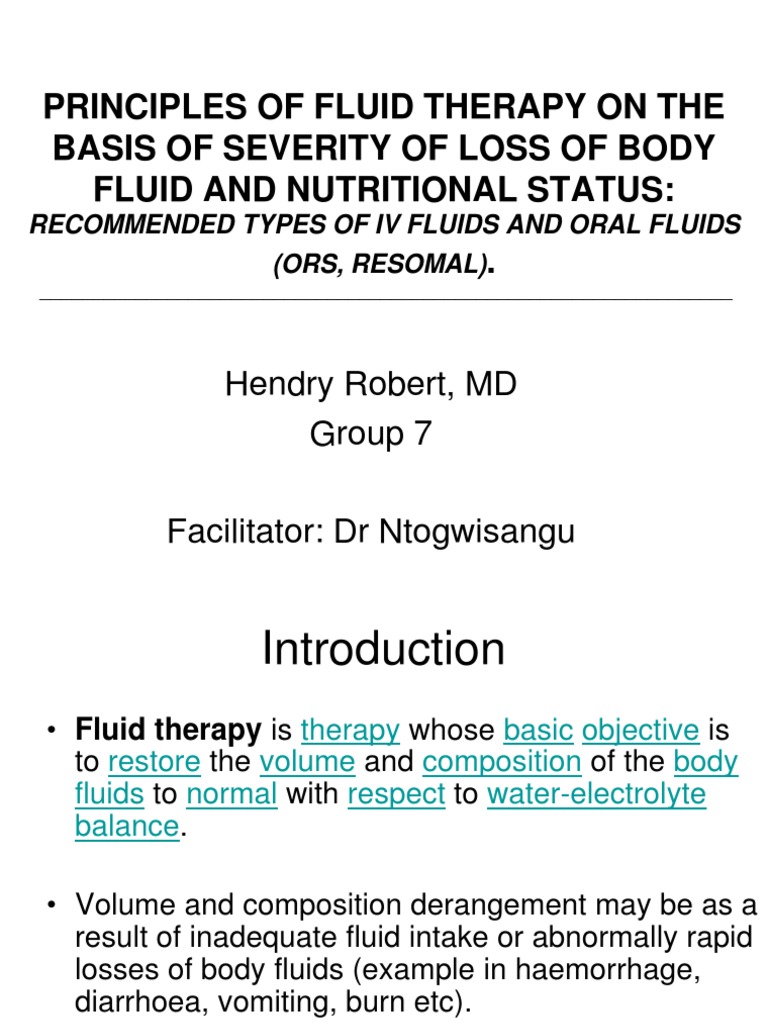 Fluid Therapy: ORS and Resomal Overview | PDF | Saline (Medicine ...