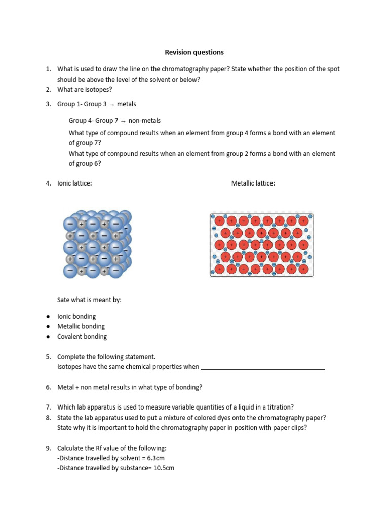 Chem Revision Worksheet - Docx Igcse Chemistry | PDF