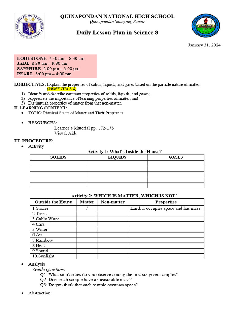 Science 8 Week 1-2 Quarter 3 | PDF | Gases | Chemical Substances