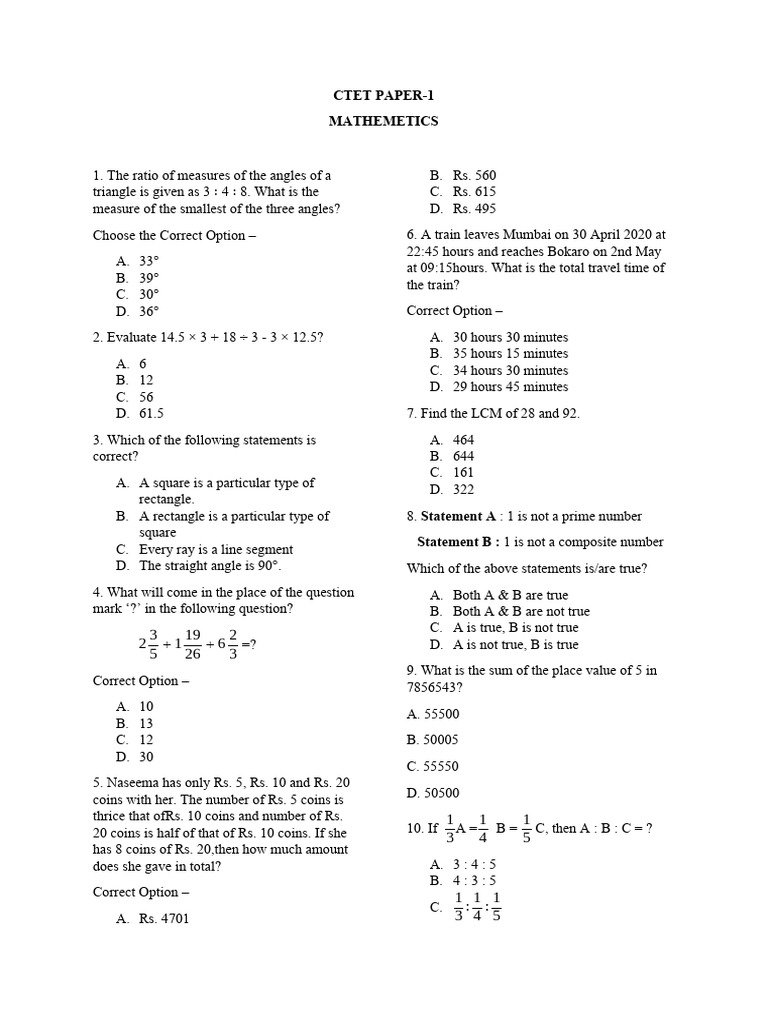 Ctet Paper 1 | PDF | Triangle | Ratio