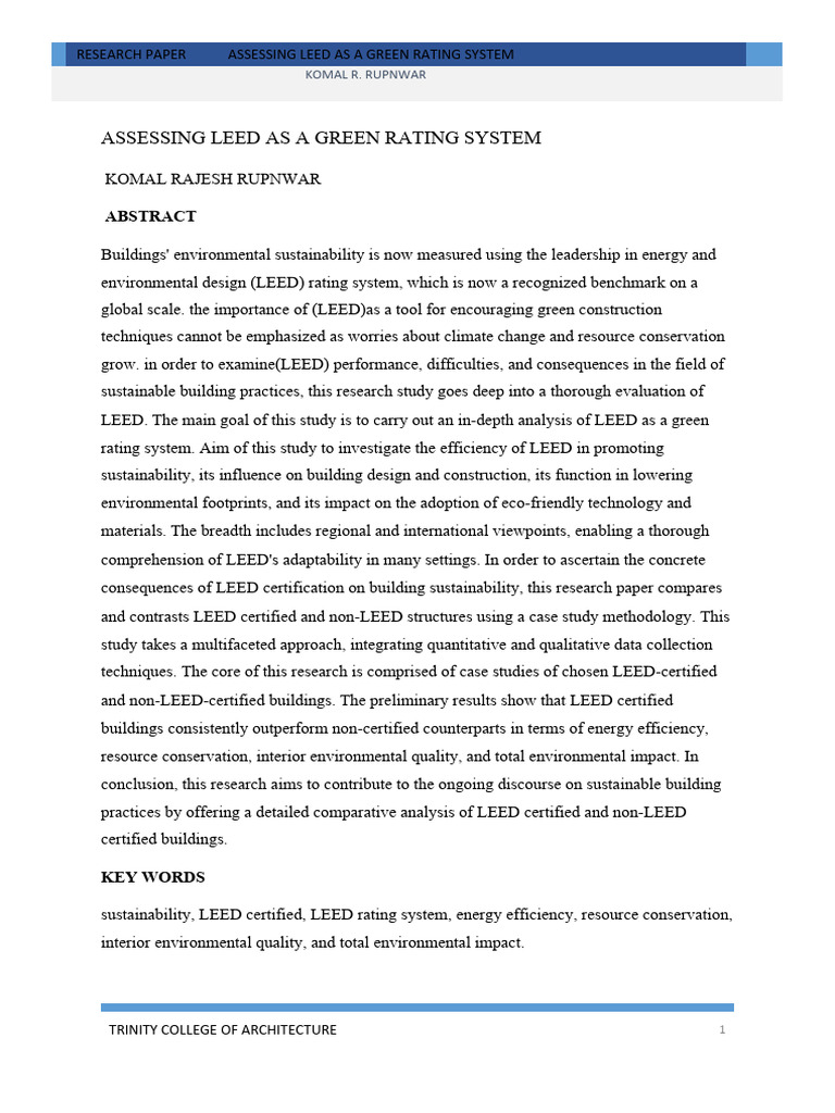 ASSESSING LEED AS A GREEN RATING SYSTEM Final Research | PDF | Green ...