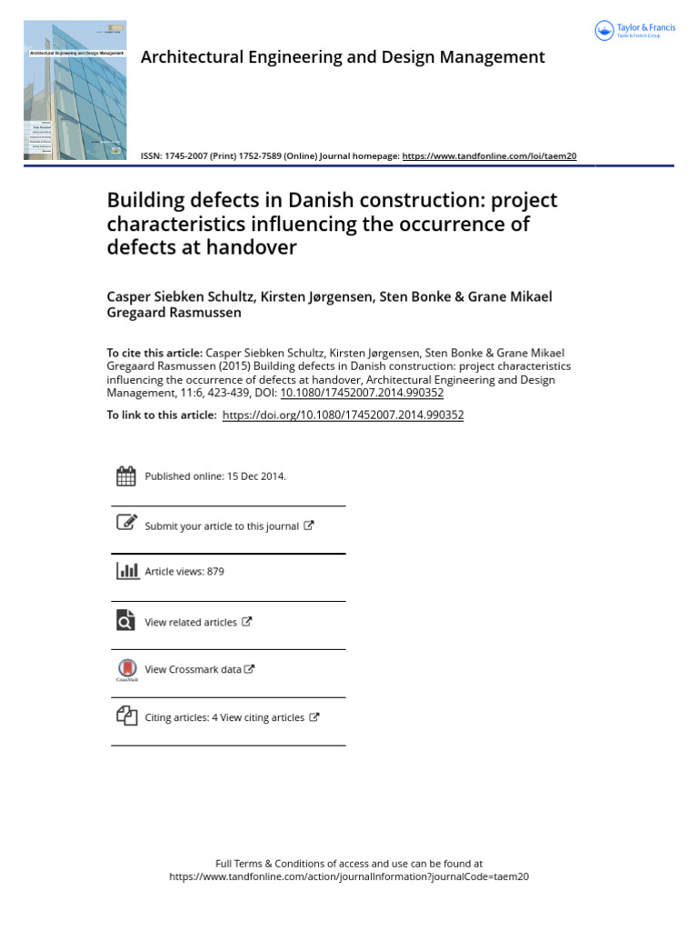 Building Defects in Danish Construction Project Characteristics ...