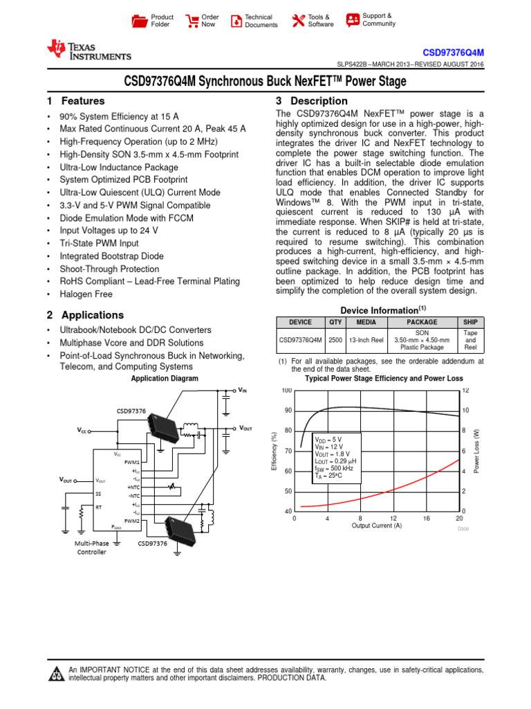 Csd97376Q4M Synchronous Buck Nexfet™ Power Stage: 1 Features 3 ...