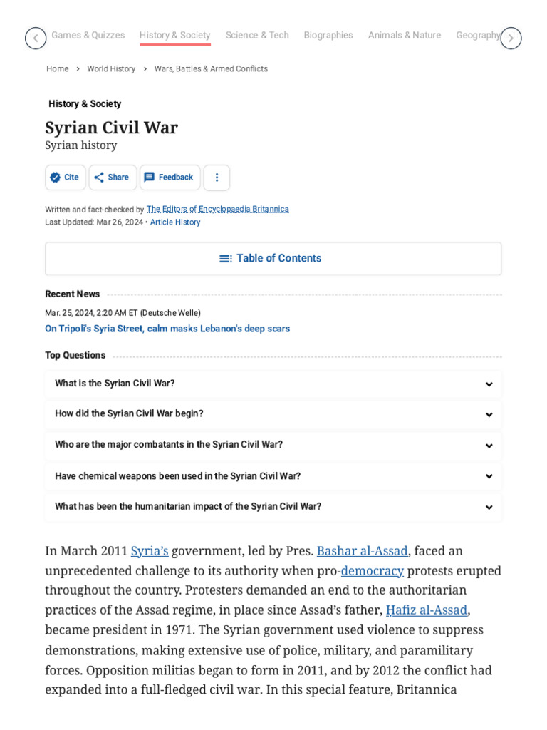 Syrian Civil War - Facts & Timeline - Britannica | PDF | Syrian Civil ...