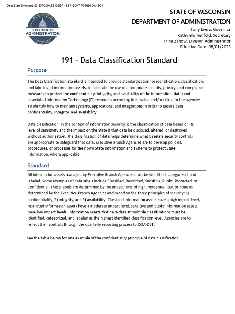 Wisconsin Data Classification Standard | PDF | Information Security | Classified Information