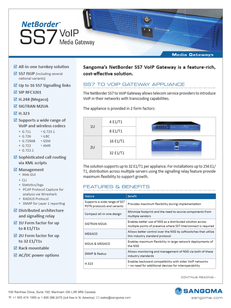 Sangoma SS7-appliance | PDF | Voice Over Ip | Session Initiation Protocol