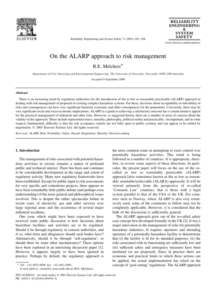 On The ALARP Approach To Risk Management | PDF | Risk | Risk Assessment
