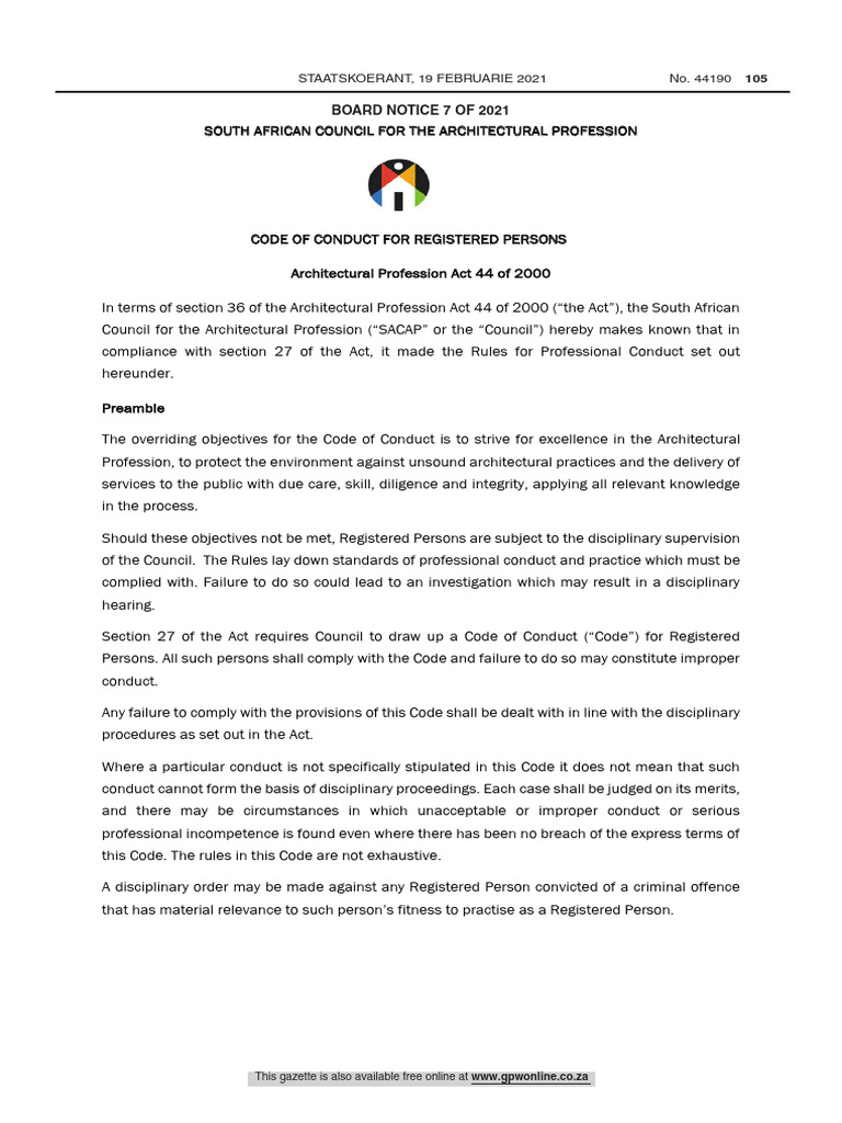 Sacap Code of Conduct | PDF | Grammatical Gender | Architect Sacap Code of Conduct | PDF | Grammatical Gender | Architect