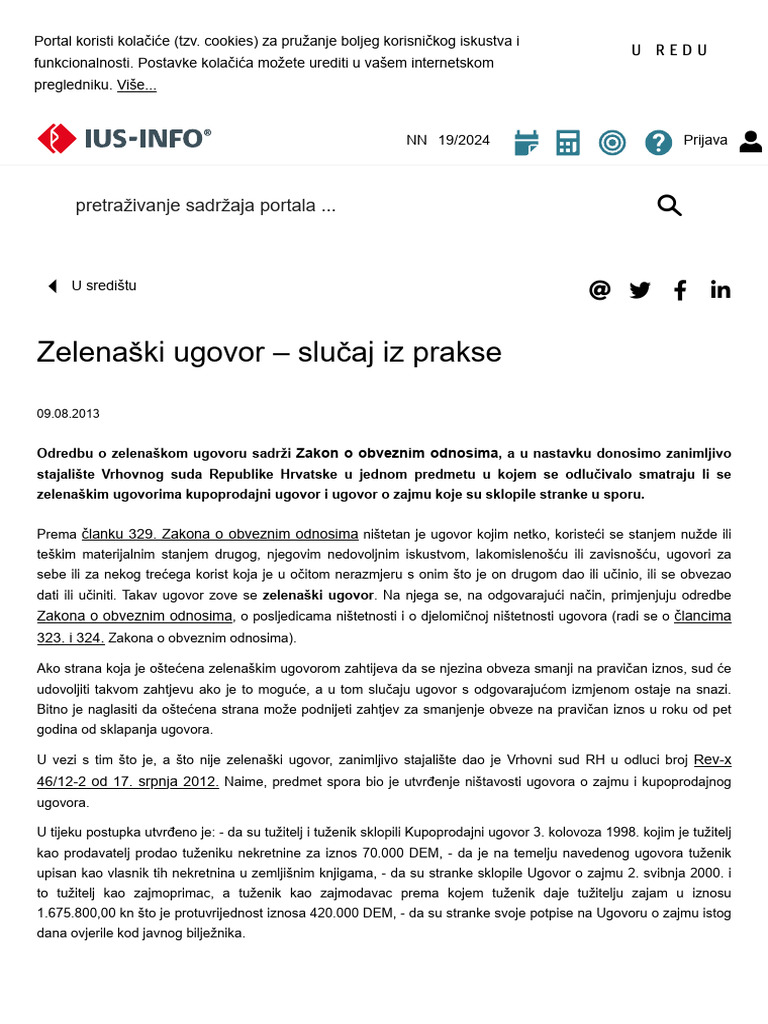 IUS-INFO - Zelenaški Ugovor - Slučaj Iz Prakse | PDF