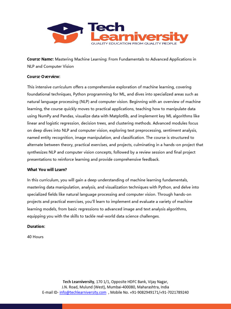 Mastering Machine Learning From Fundamentals To Advanced Applications in NLP and Computer Vision ...