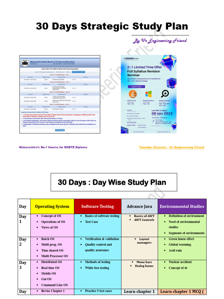 30-Day Study Plan for MSBTE Diploma | PDF | Scheduling (Computing ...