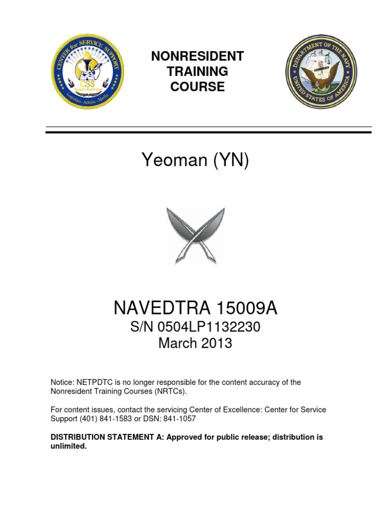 NAVEDTRA 15009A Yeoman (YN) | PDF | Leadership | United States Navy