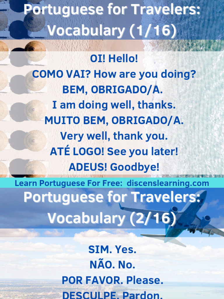Portuguese For Travelers - Vocabulary Cheat Sheet | PDF | Turismo