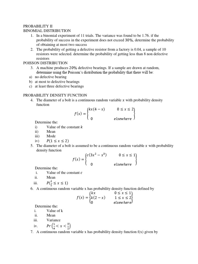 Probability Ii 1 Pdf Probability Distribution Mean