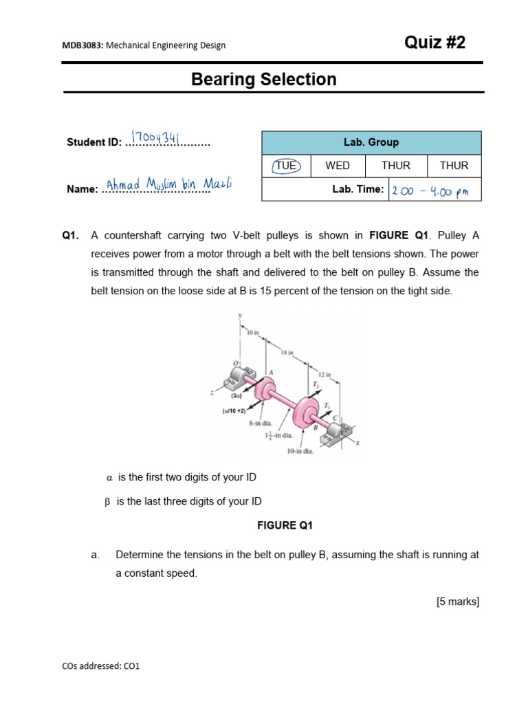 Quiz - Bearing Selection 2 | PDF | Belt (Mechanical) | Bending