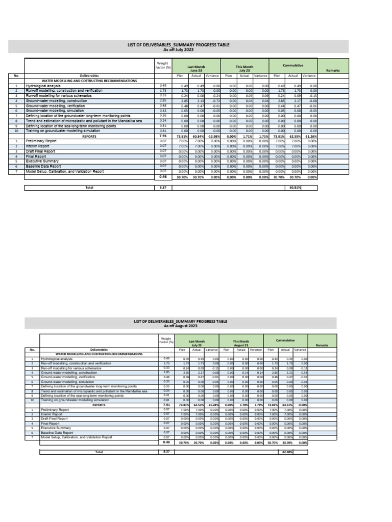 Format List of Deliverables - Summary Progress Table - PMC'S Comments Wildan | PDF