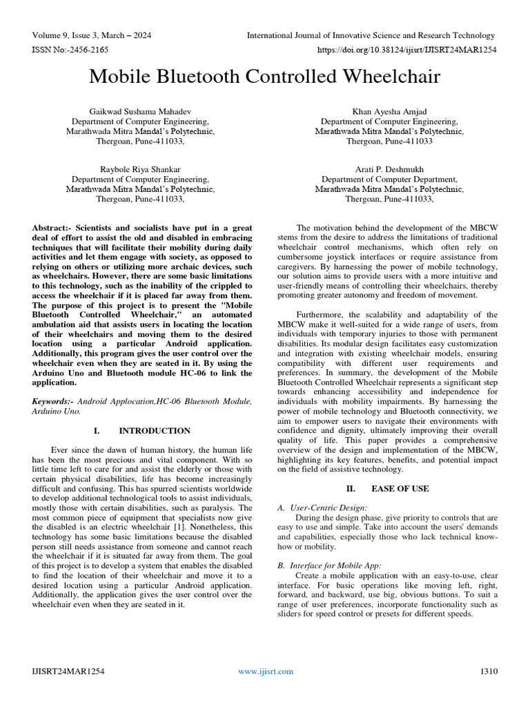 Mobile Bluetooth Controlled Wheelchair | PDF | Bluetooth | Wheelchair