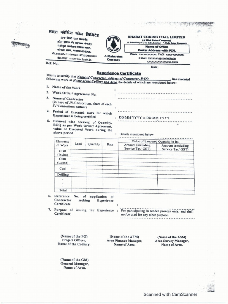 Experience Certificate For Mining Contracts | PDF