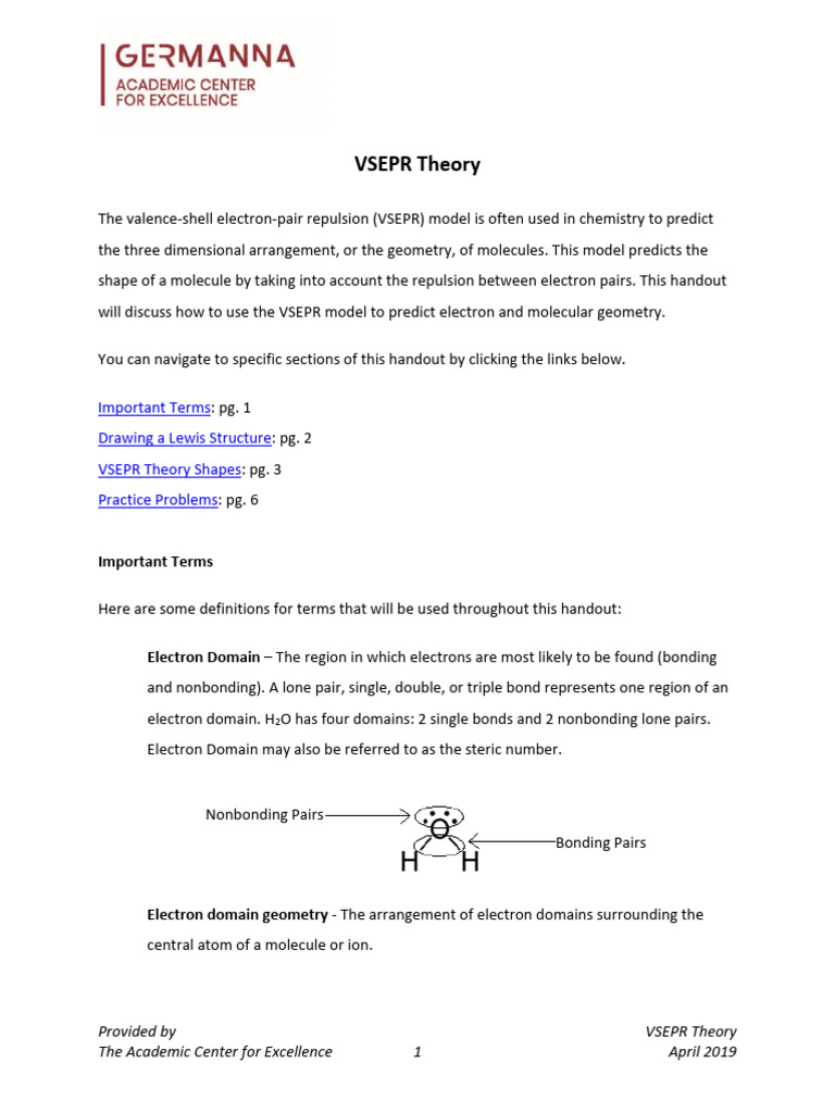 VSEPR Theory | PDF | Chemical Bond | Covalent Bond