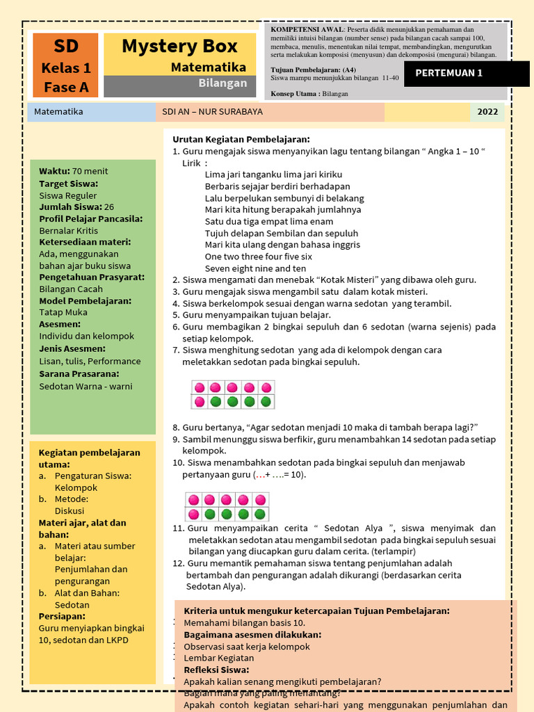 Modul Ajar Kelas 1 Bilangan | PDF
