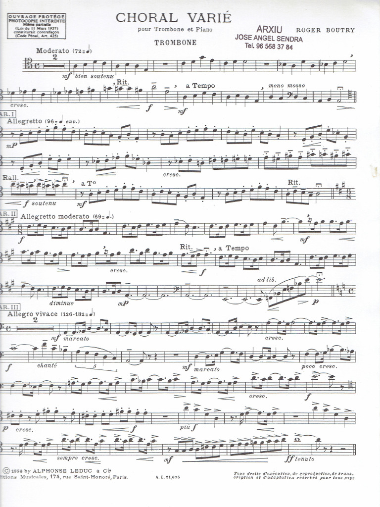 Choral Varié, by Roger Boutry. Trombó | PDF