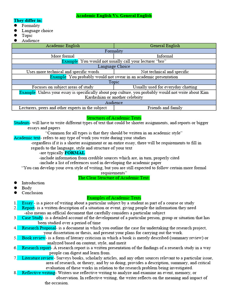Differences Between Academic and General English | PDF | Methodology ...