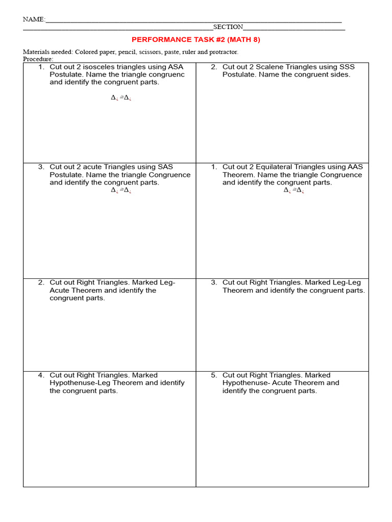 Triangle Congruence Performance Task | PDF