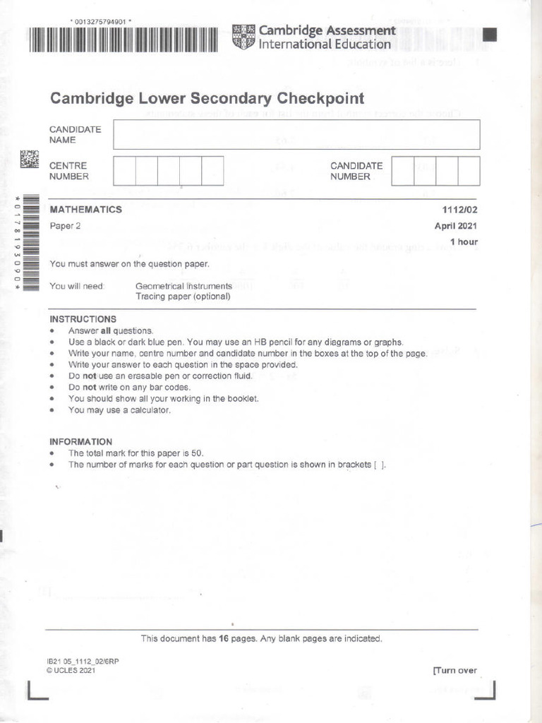 April (2021) Checkpoint Math-Paper-1 | PDF