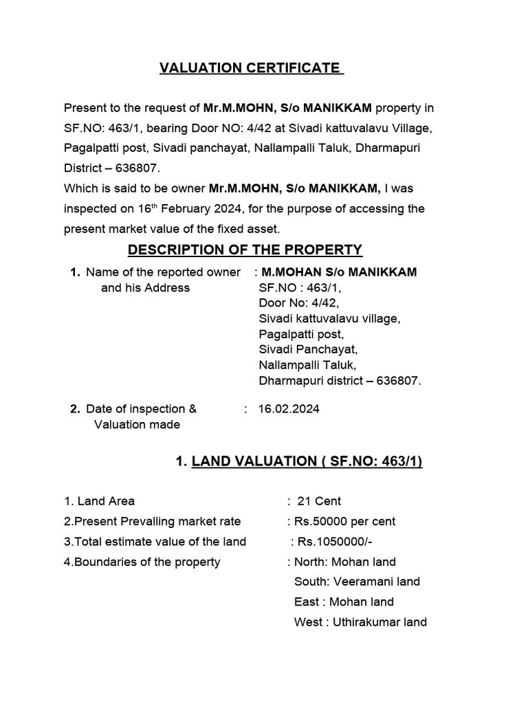 Building Valuation Certificate Model | PDF | Valuation (Finance) | Real ...