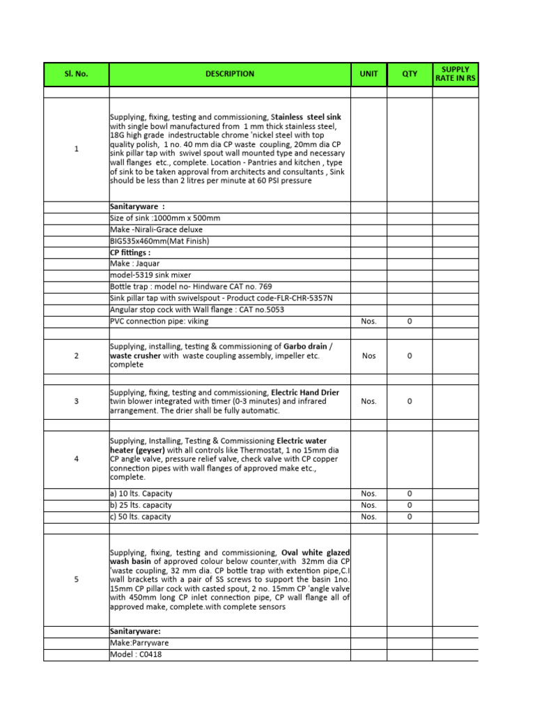 PHE BOQ | PDF | Pipe (Fluid Conveyance) | Screw