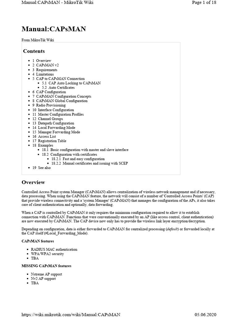 CapSman Mikrotik Wiki | PDF | Wireless Access Point | Computer Networking