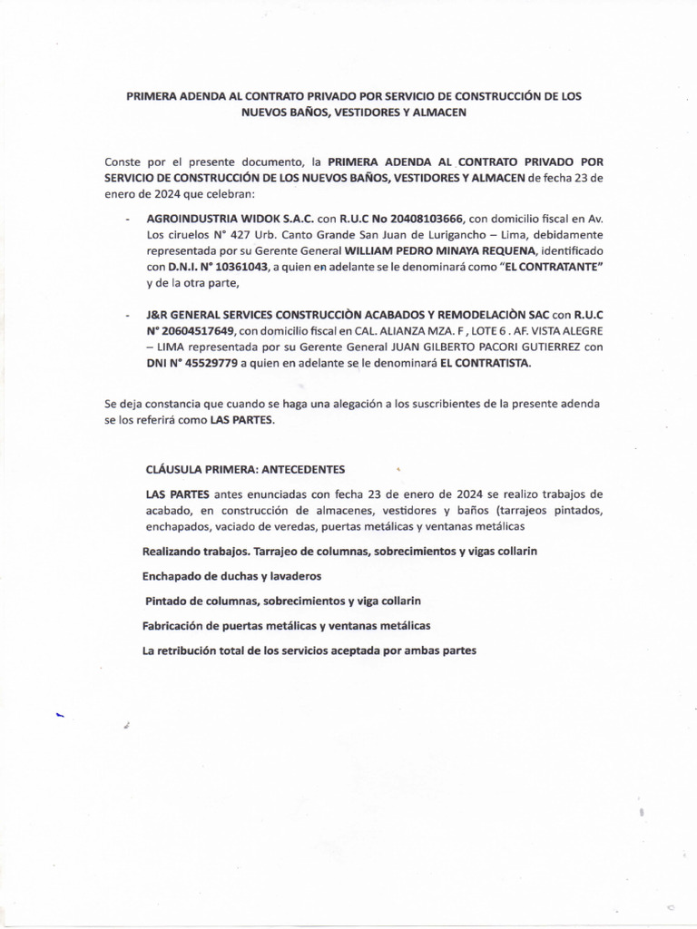 Primera Adenda Al Contrato Privado Por: Conste Por El Presente ...