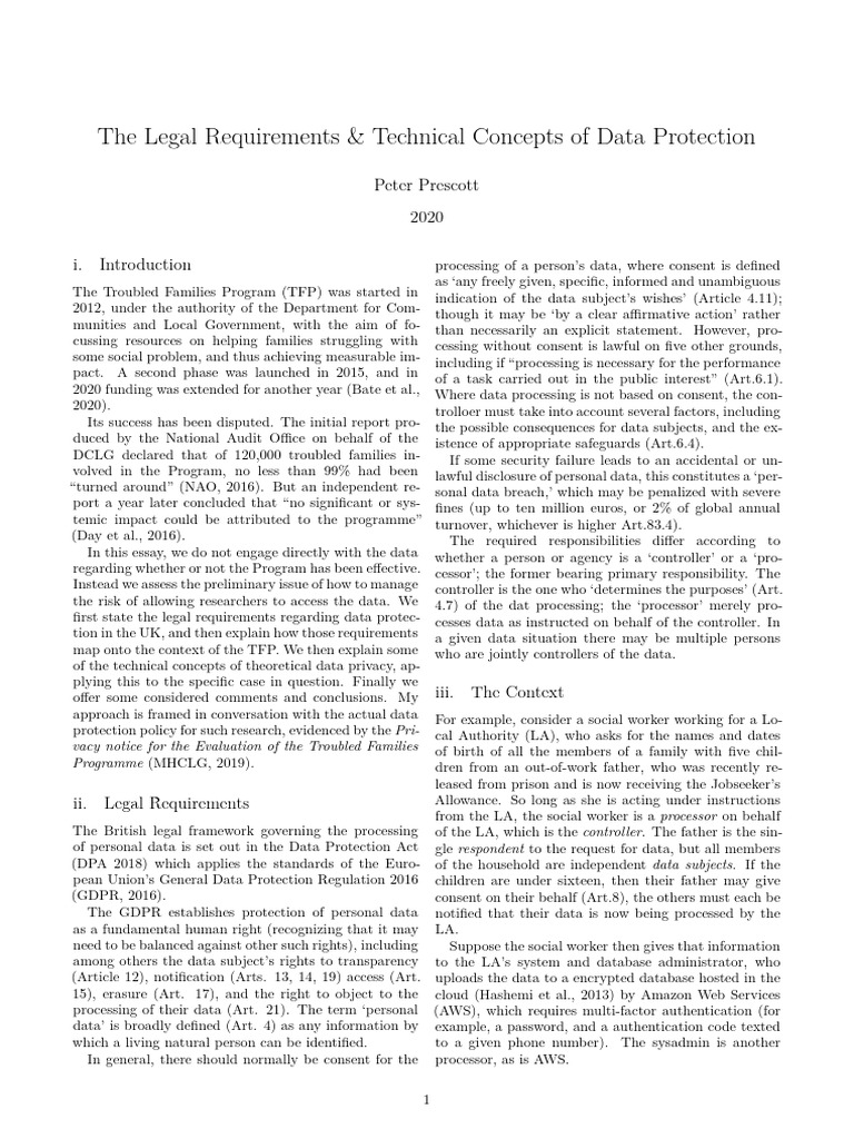 The Legal Requirements & Technical Concepts of Data Protection | PDF ...